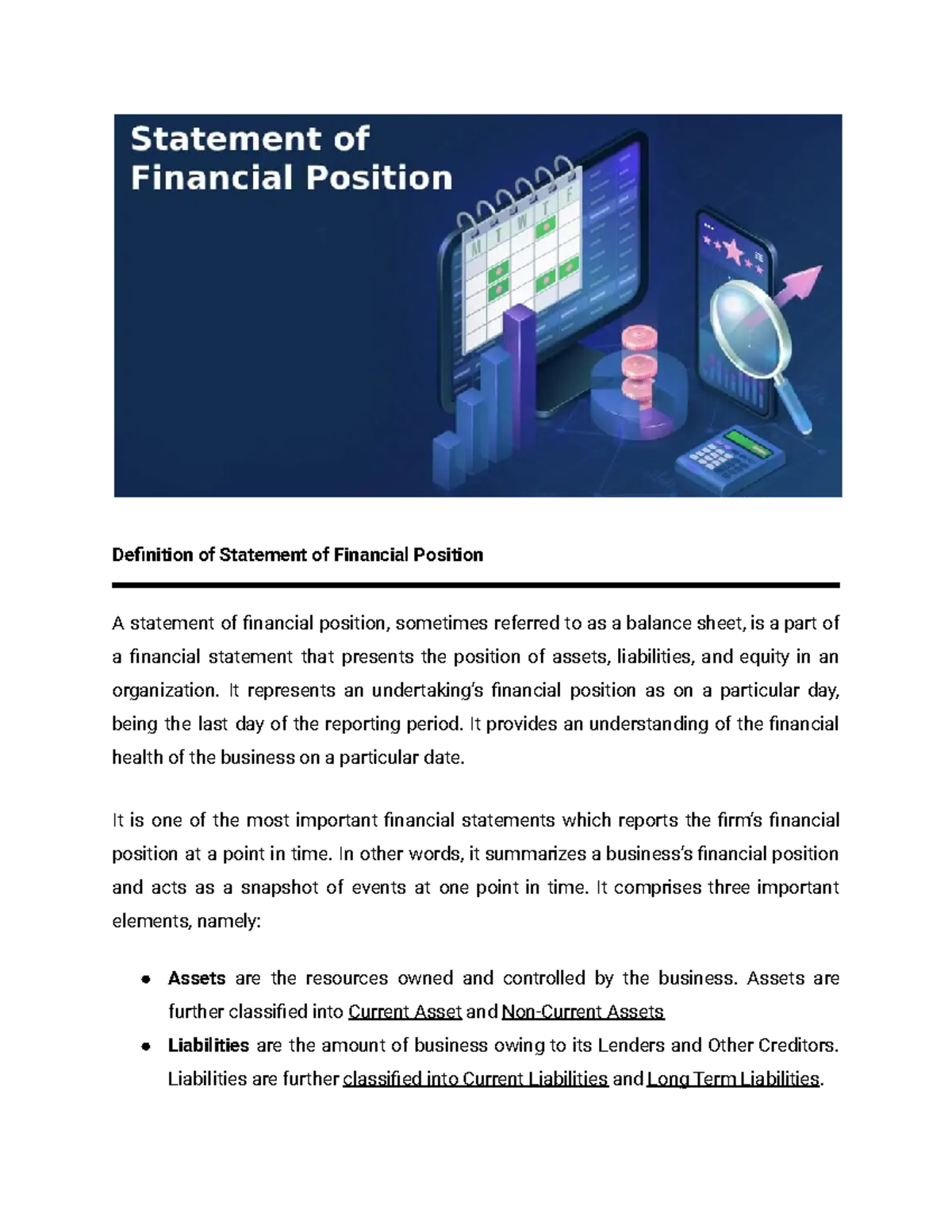 Statement of Financial Position - It represents an undertaking’s ...