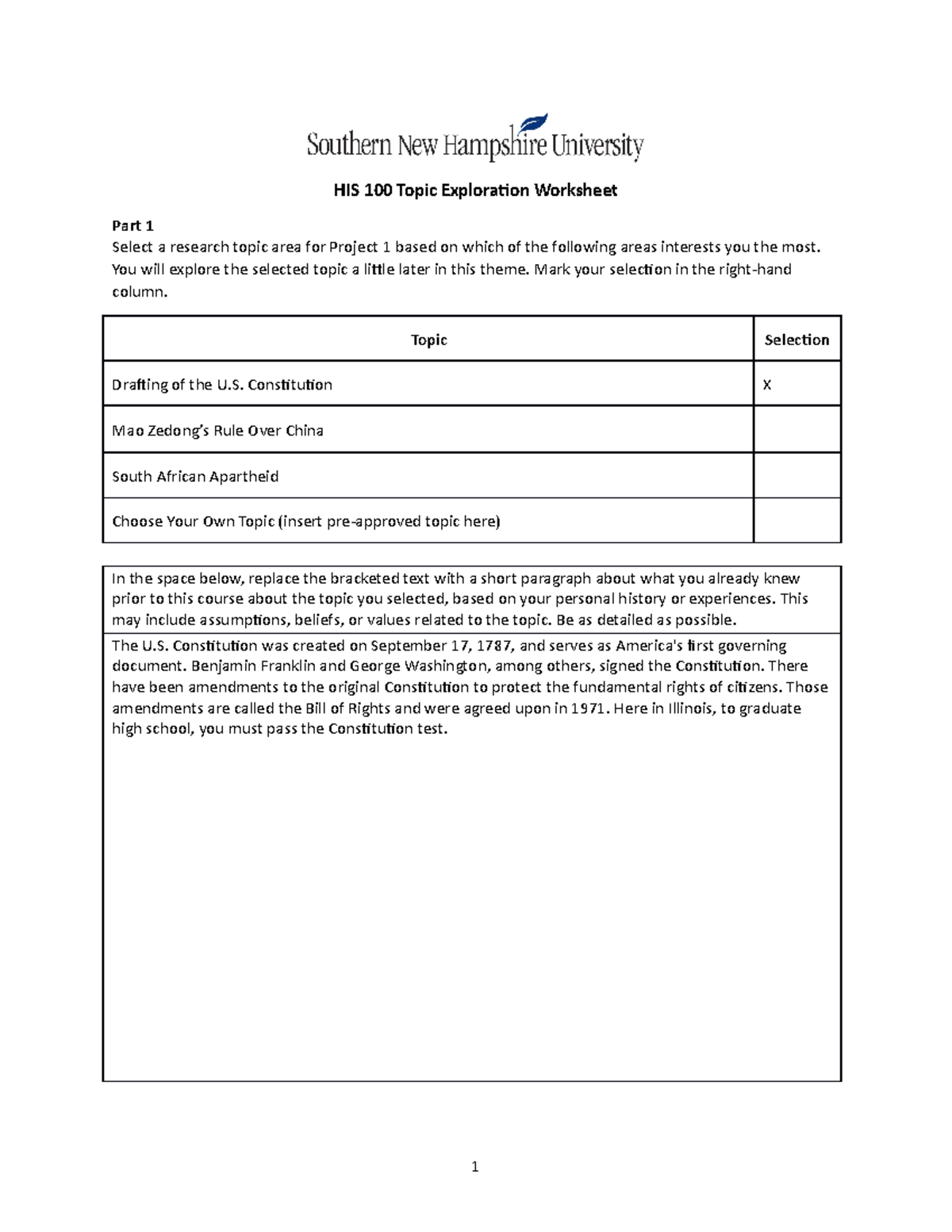 HIS 100 Secondary Source Analysis Worksheet - HIS100 - SNHU - Studocu