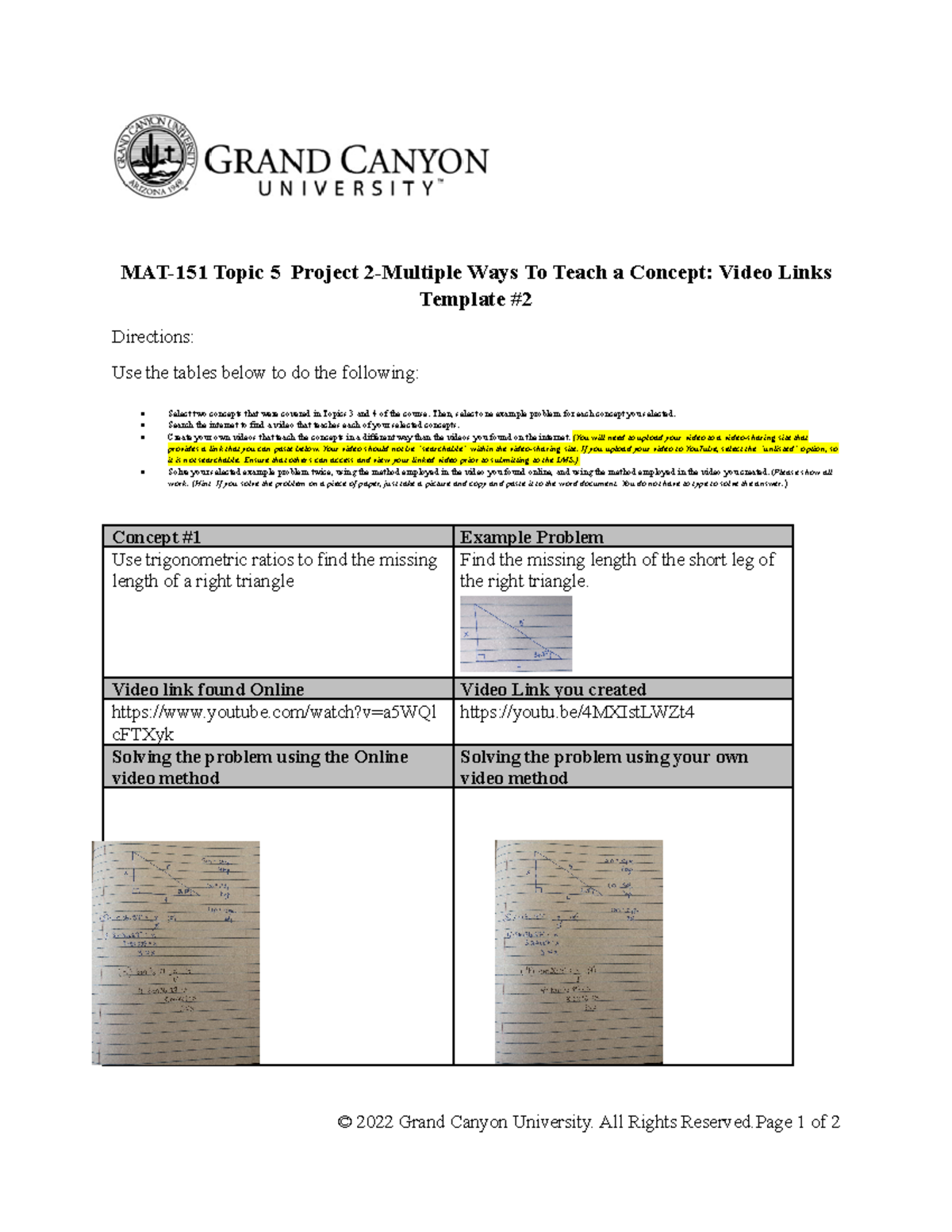 MAT-151-T5-Project 2-Multiple Ways To Teach a Concept Video Links ...