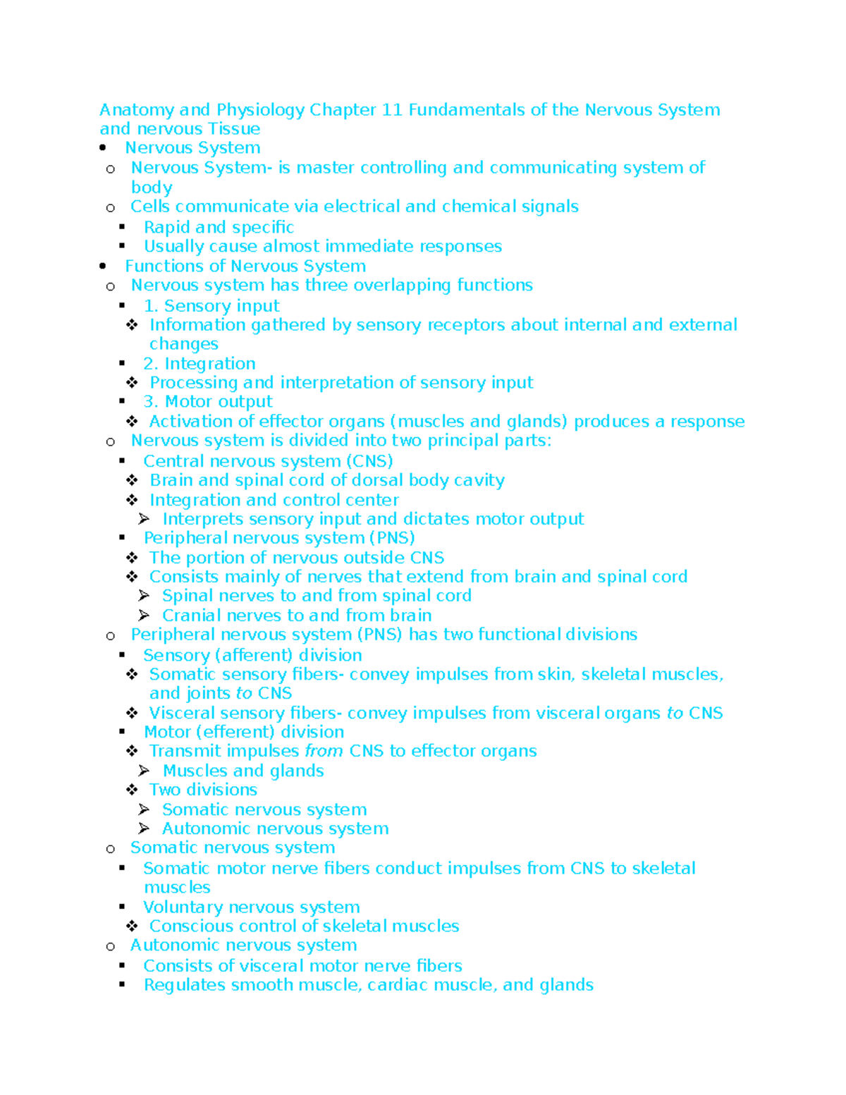 Anatomy and Physiology Chapter 11 Fundamentals of the Nervous System ...