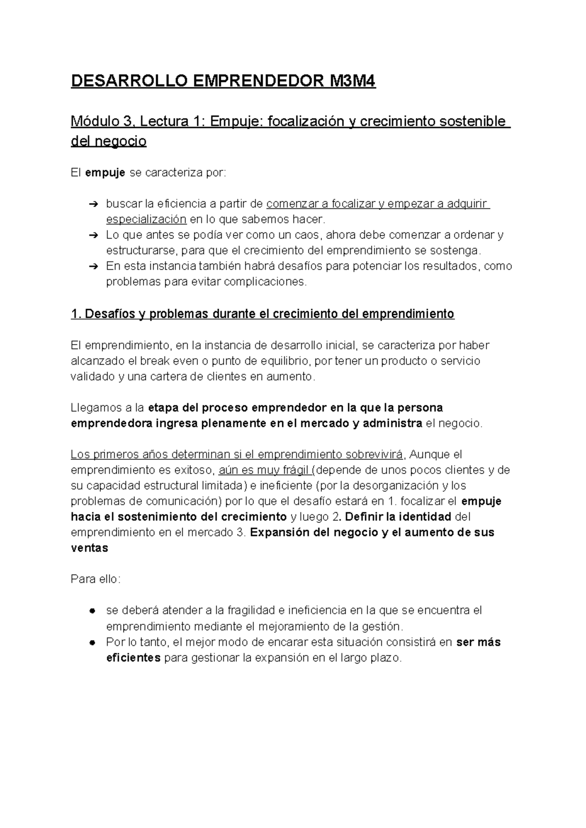 Documento sin título - Resumen Desarrollo Emprendedor - DESARROLLO EMPRENDEDOR M3M Módulo 3 ...