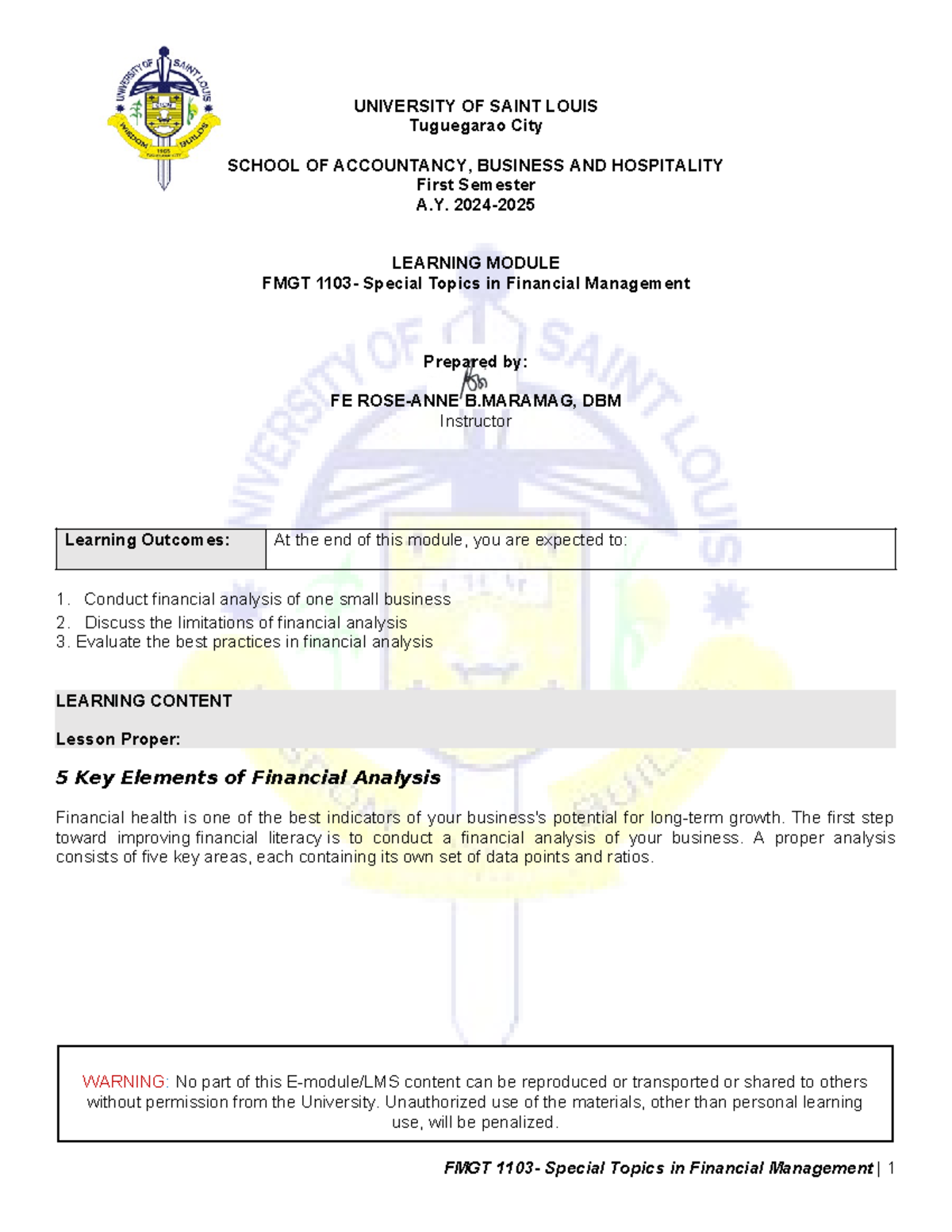 Week 5 special - Aaa - UNIVERSITY OF SAINT LOUIS Tuguegarao City SCHOOL ...