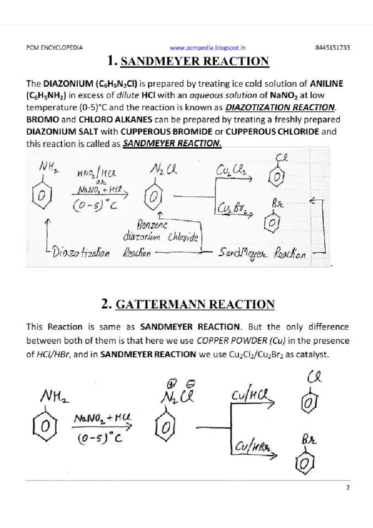 NAME RXNS - IMPORTANT NAME REACTION FOR CLASS 12 - PCM ENCYCLOPEDIA ...