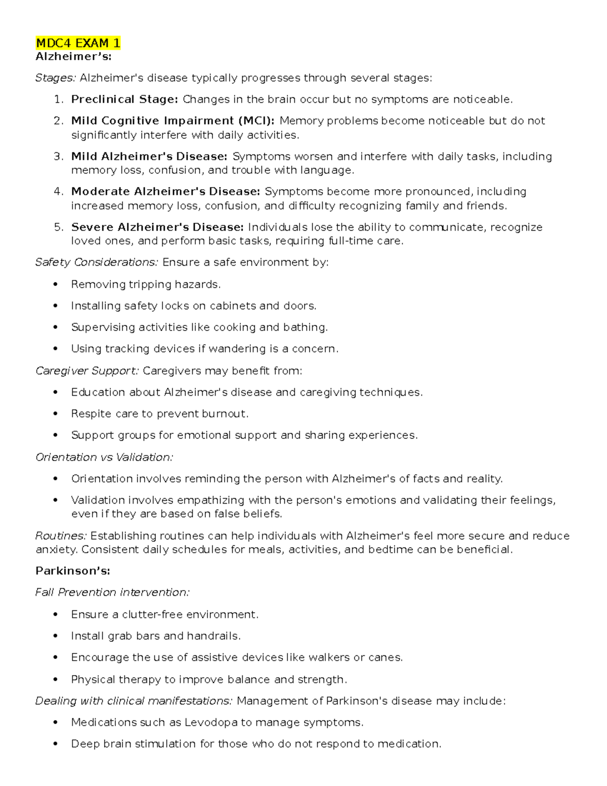 MDC4 EXAM 1 - test help - Alzheimer’s: Stages: Alzheimer's disease ...