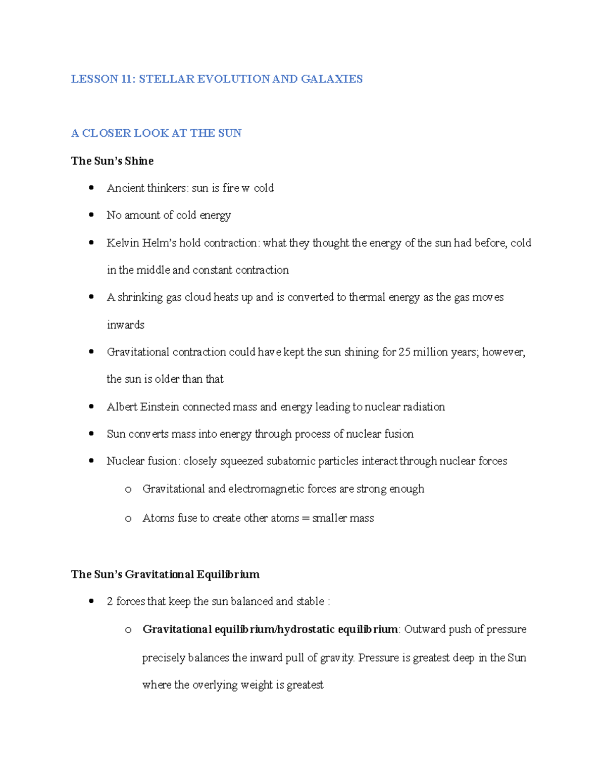 Lesson 11 - Stellar Evolution and Galaxies - LESSON 11: STELLAR ...