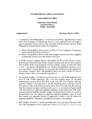 Assignment 1riskassessment - Environmental Risk Assessment ENGI 9609 ...