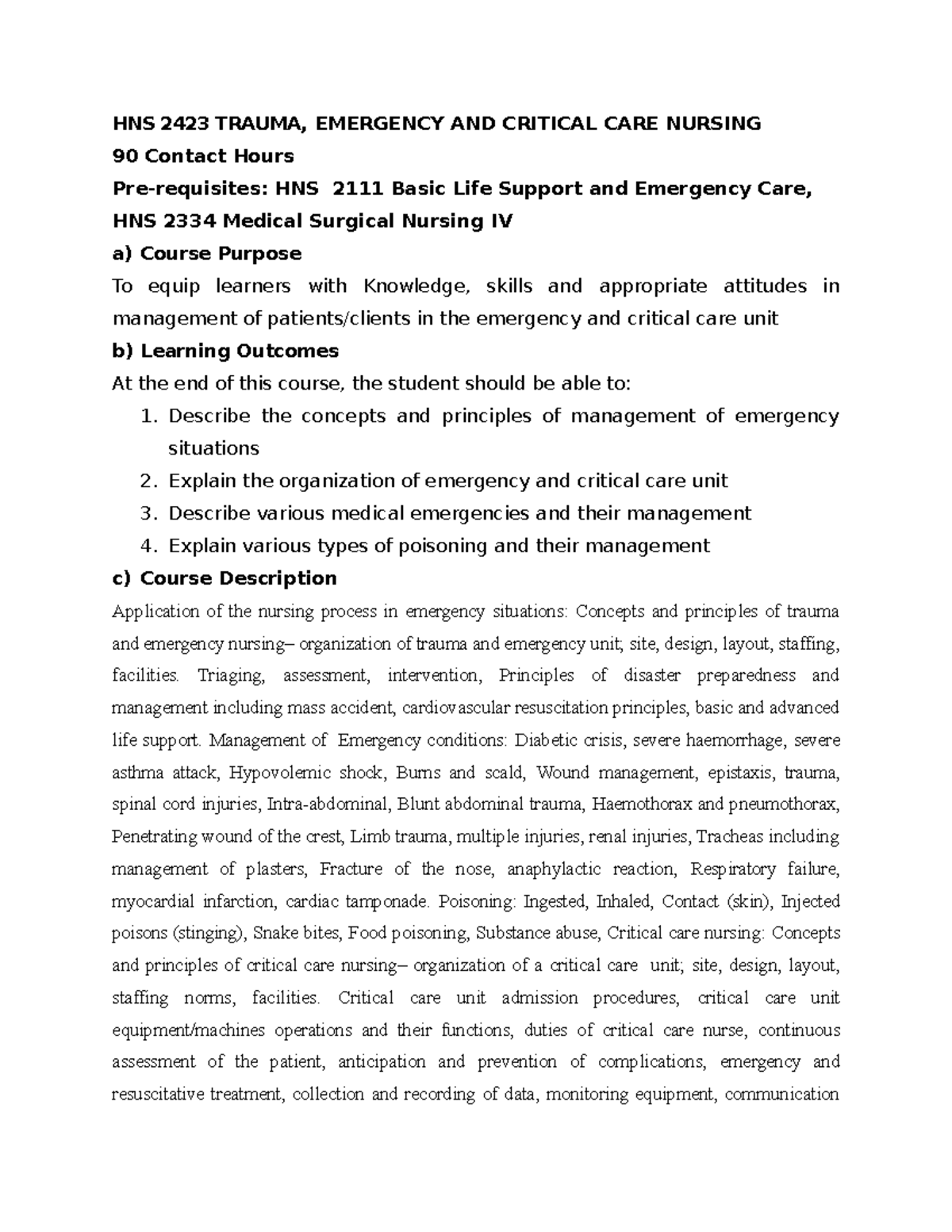 HNS 2423 Trauma - Lecture notes - HNS 2423 TRAUMA, EMERGENCY AND ...