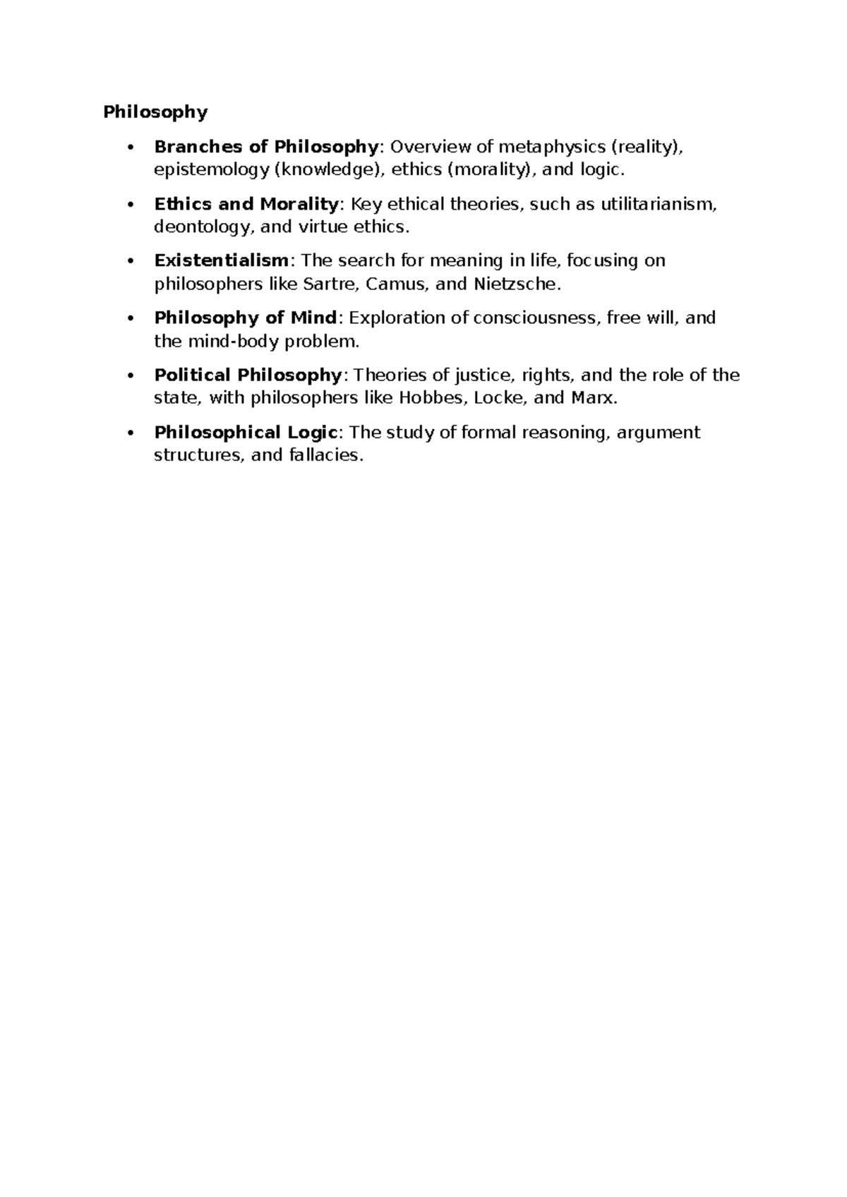 Philosophy Exam Notes - Philosophy Branches of Philosophy: Overview of ...