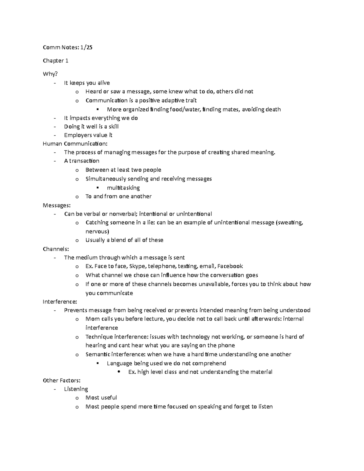 Chapter 1-What is Communication - Comm Notes: 1/ Chapter 1 Why? - It ...