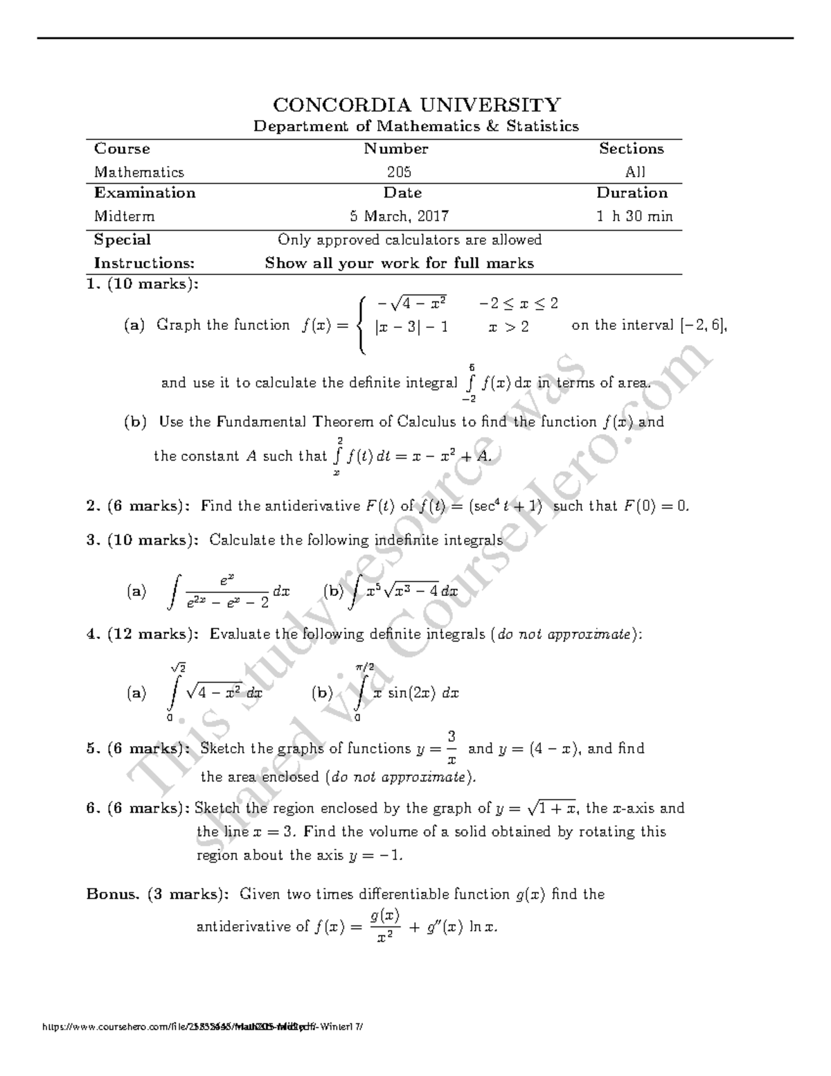 Midterm-2017-W - PRACTICE MIDETERM - CONCORDIA UNIVERSITY Department of ...