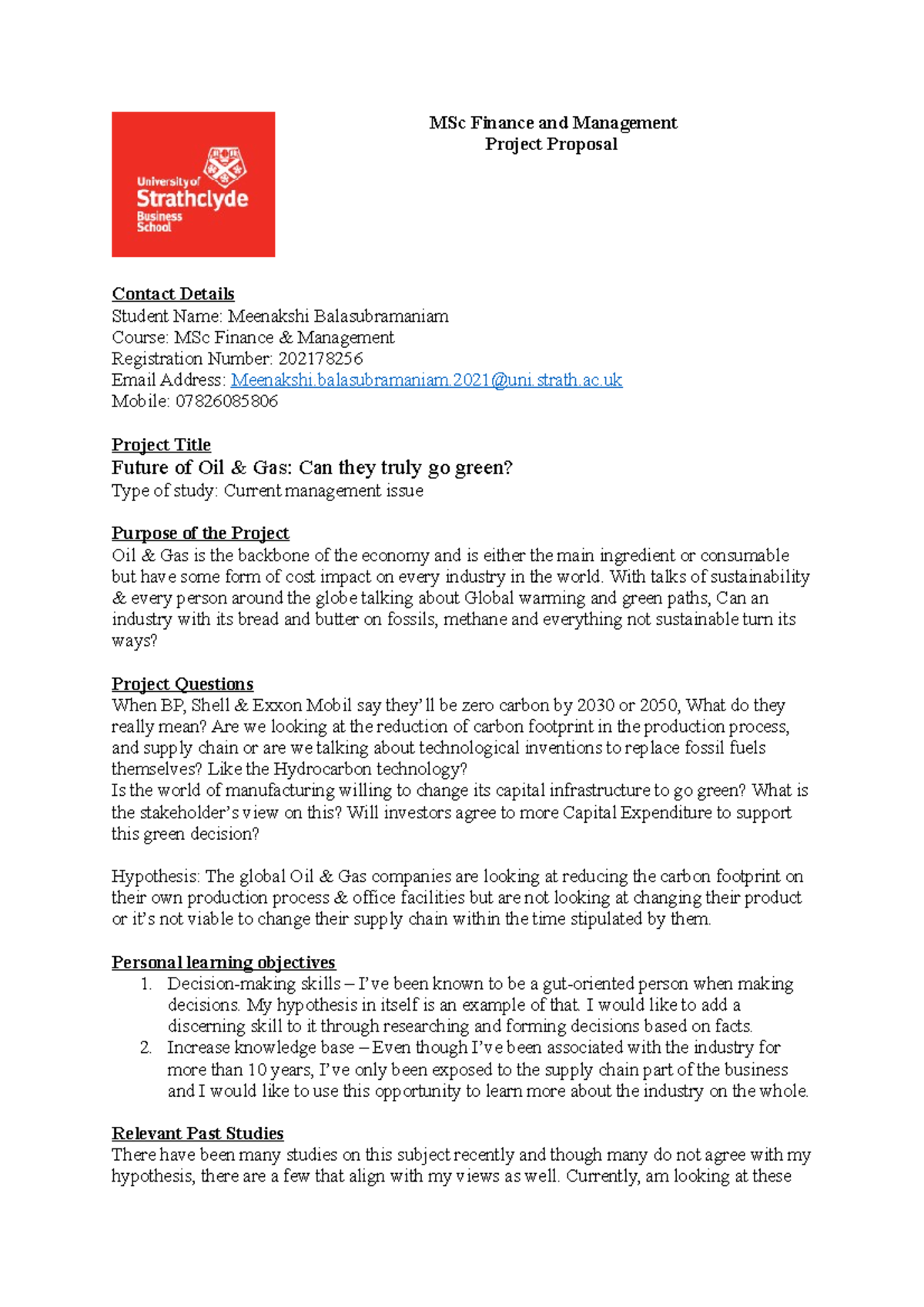 Project Proposal - MSc Finance and Management Project Proposal Contact ...