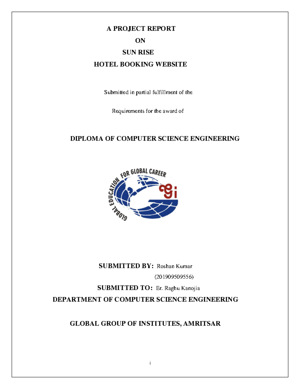 Roshan - hinb - i A PROJECT REPORT ON SUN RISE HOTEL BOOKING WEBSITE ...