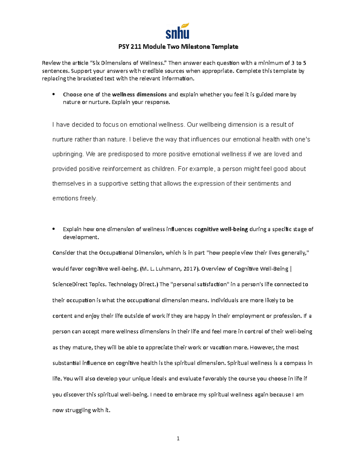 PSY 211 Module Two Milestone - ” Then answer each question with a ...