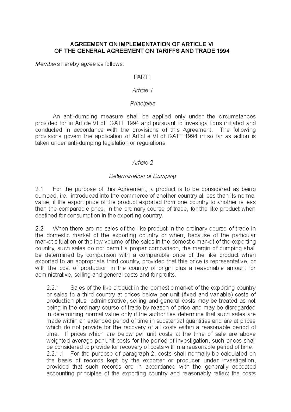ADA-English - WTO - AGREEMENT ON IMPLEMENTATION OF ARTICLE VI OF THE ...