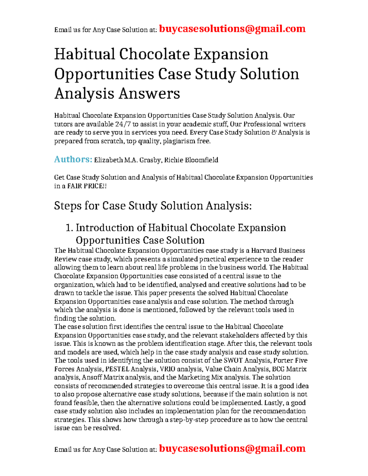 Case Solution Habitual Chocolate Expansion Opportunities - Habitual ...