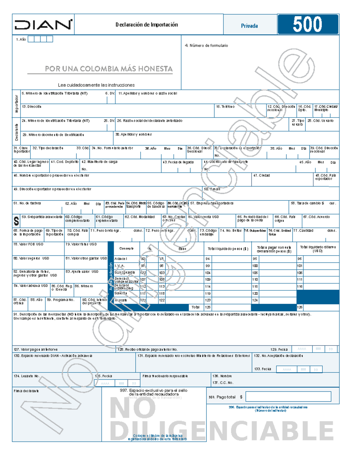 Formulario 500 2021 - fomulario declaracion - NO DILIGENCIABLE S Número ...