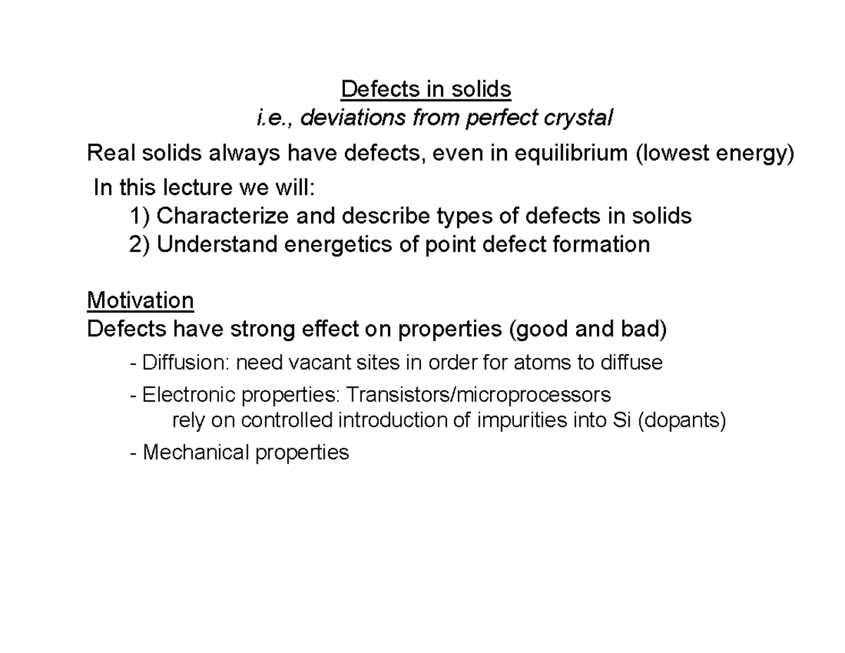 Lecture#6 - practie - ####### Defects in solids ####### i., deviations ...