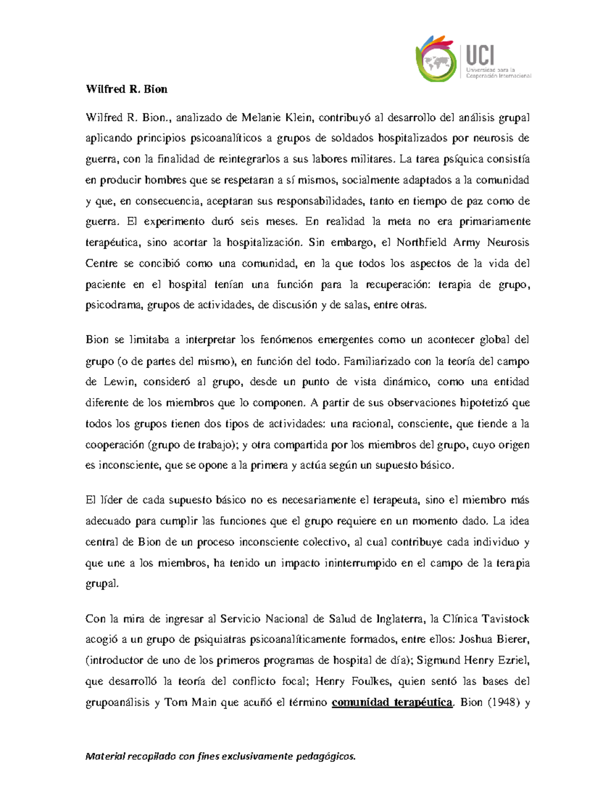 BION experiencia en grupos - Wilfred R. Bion Wilfred R. Bion ...