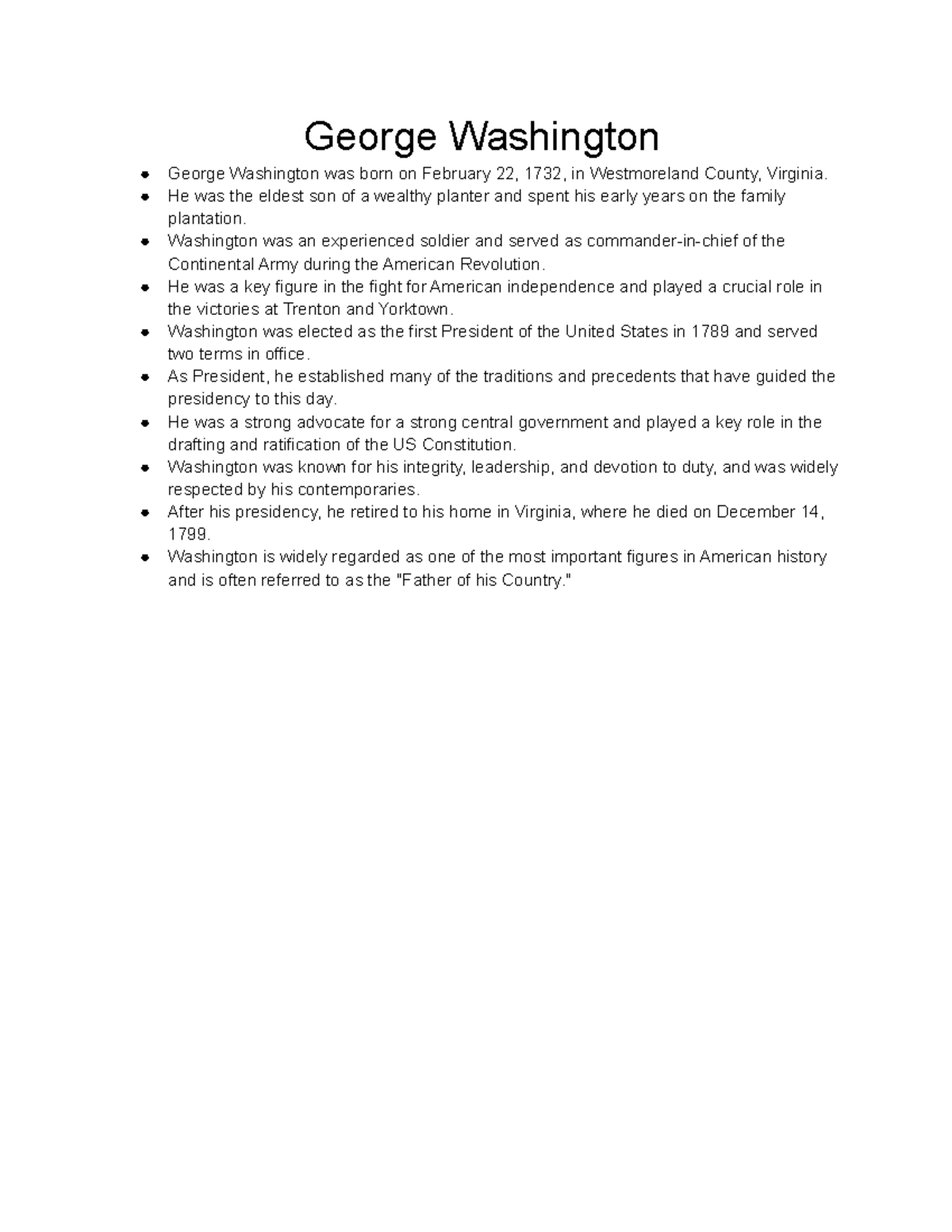 George Washington - He was the eldest son of a wealthy planter and ...