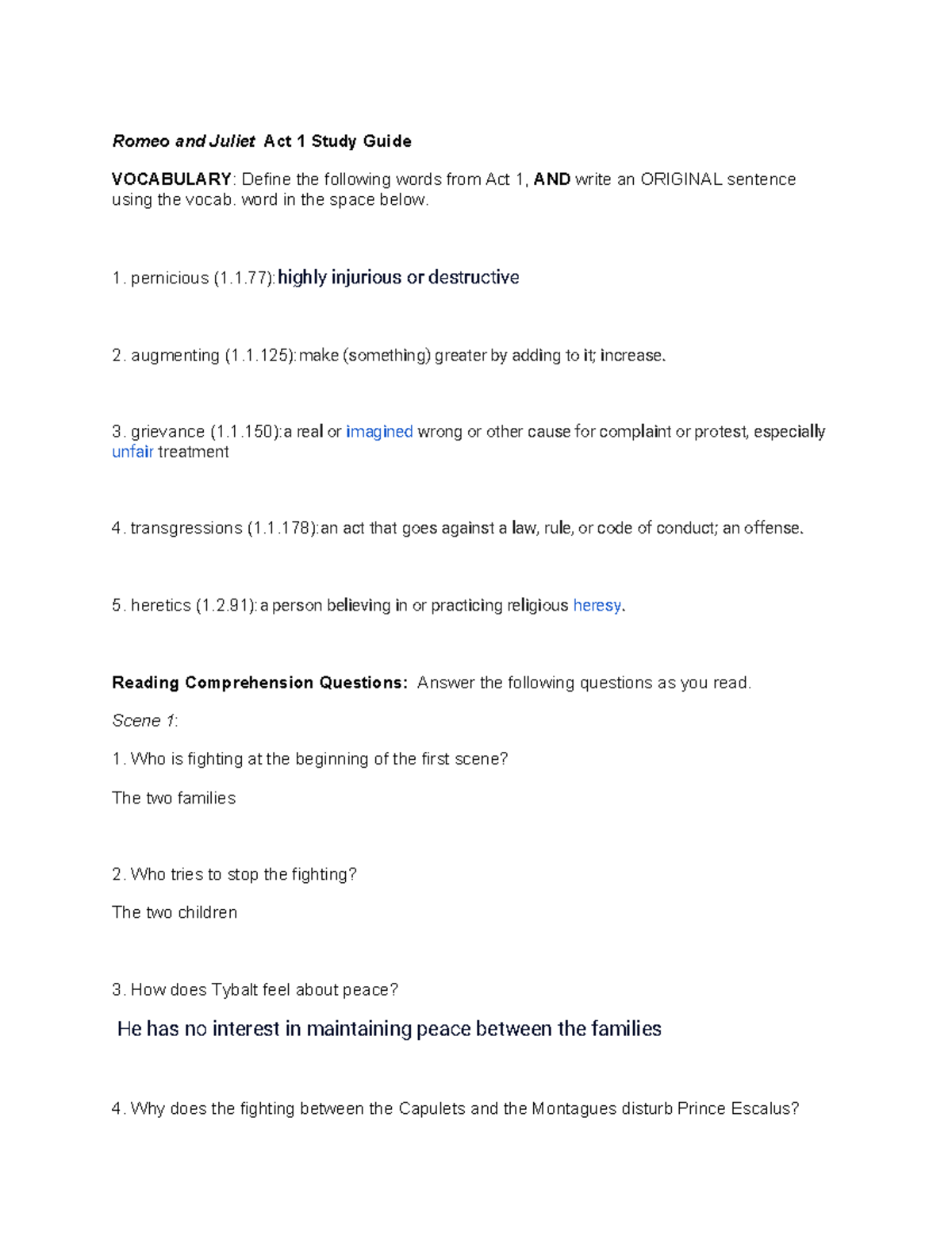 Copy of Ippolito - Romeo and Juliet Act 1 Study Guide - Romeo and ...