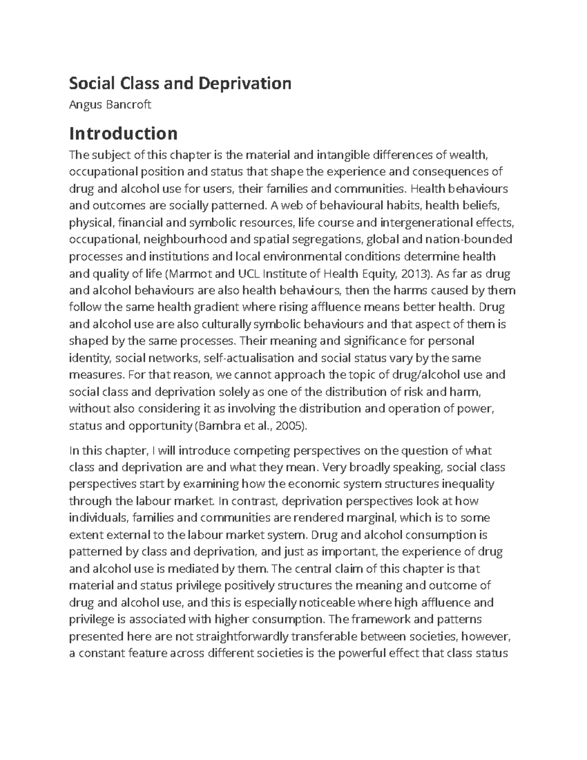 Chapter 25 SAGE Handbook - Social Class and Deprivation Angus Bancroft ...