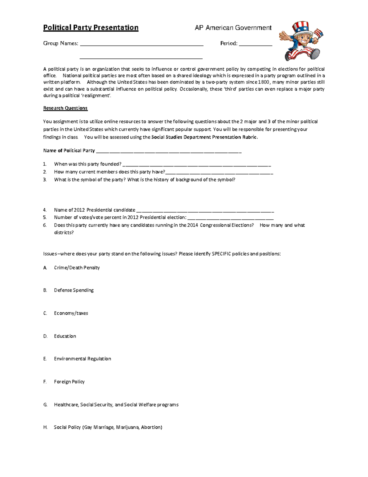 APG Unit 3 Sim Party Project - Political Party Presentation AP American ...
