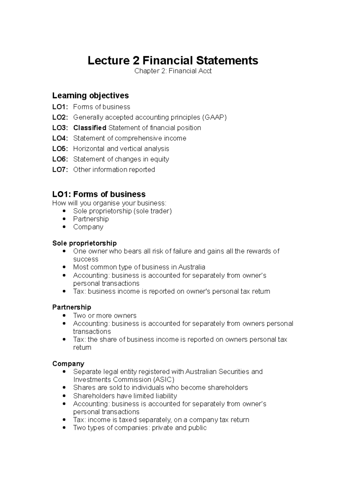 Lecture 2 - Accounting - Lecture 2 Financial Statements Chapter 2 ...