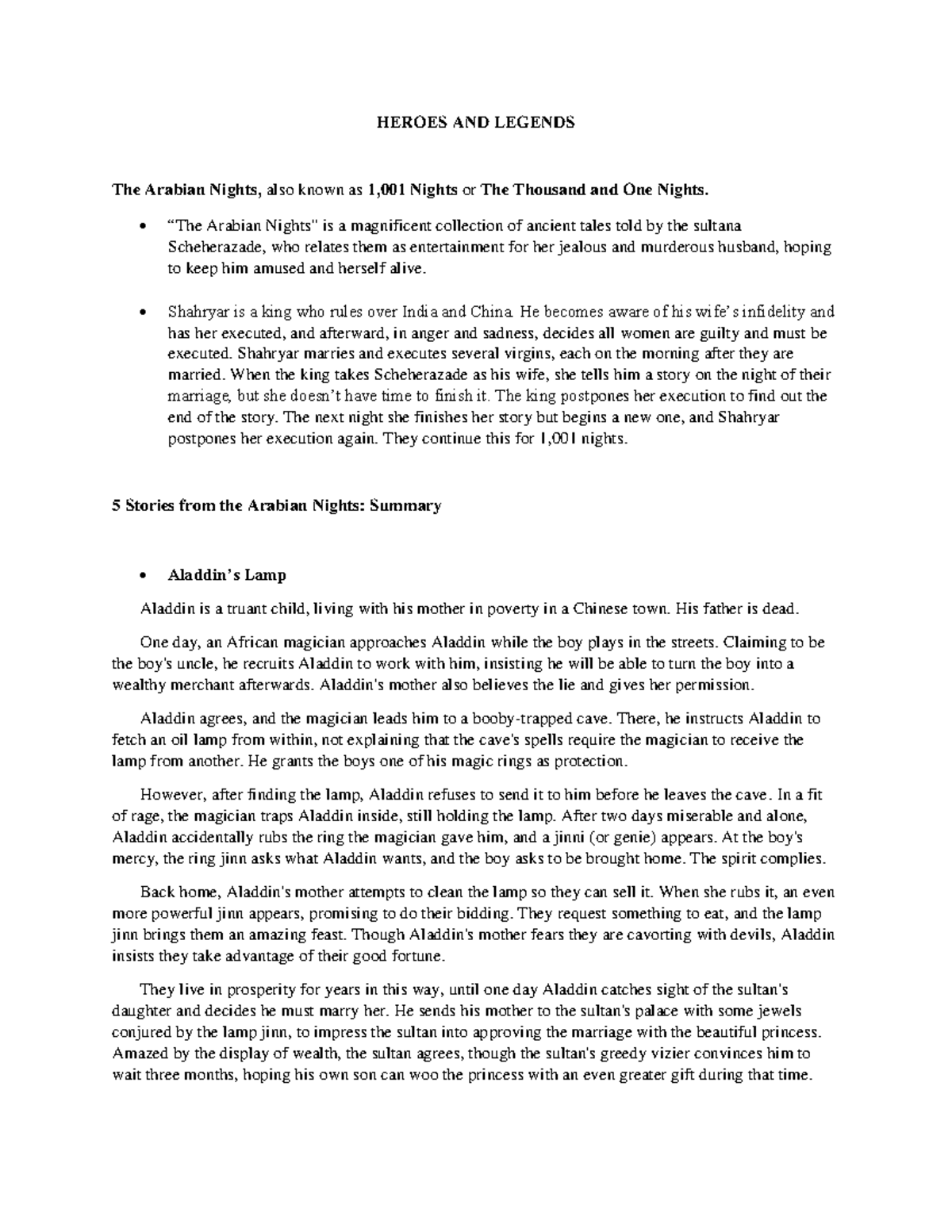 The Arabian Nights - MS. JANE SANCHEZ - HEROES AND LEGENDS The Arabian ...