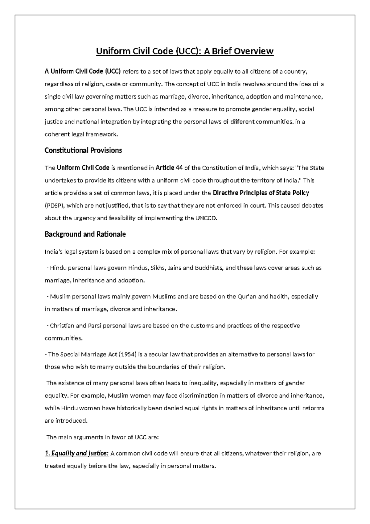 Uniform Civil Code - Notes - Uniform Civil Code (UCC): A Brief Overview ...