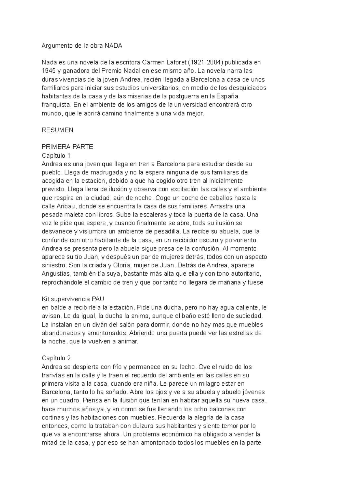 Resumen de la obra NADA - hola - Argumento de la obra NADA Nada es una ...