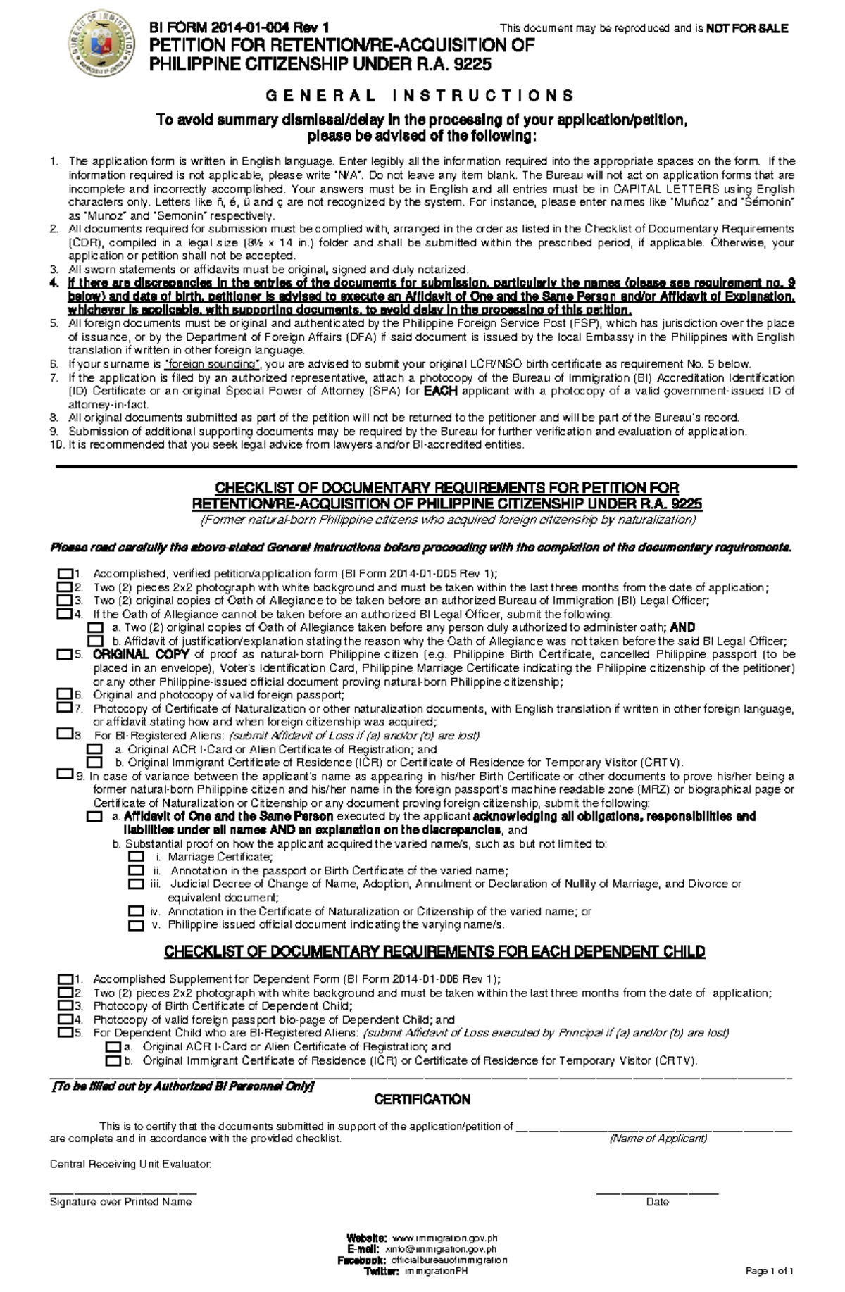 Dualcitizenship Checklist - BI FORM 2014 - 01 - 004 Rev 1 This document ...