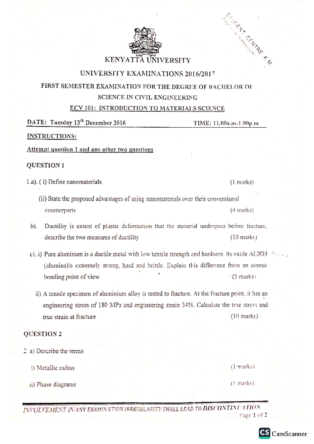 ECV 101 - good notes - PHYSICS FOR ENGINEERS - CamScanner CamScanner ...