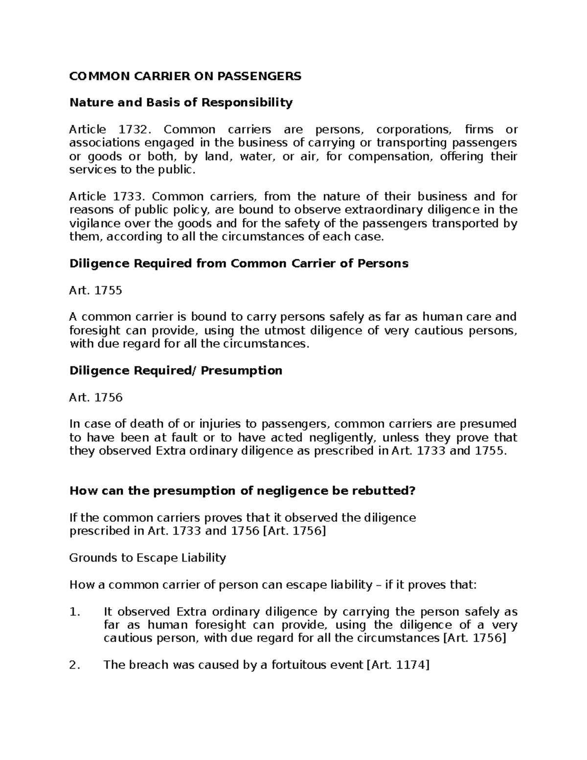 Common Carrier ON Passengers - COMMON CARRIER ON PASSENGERS Nature and ...