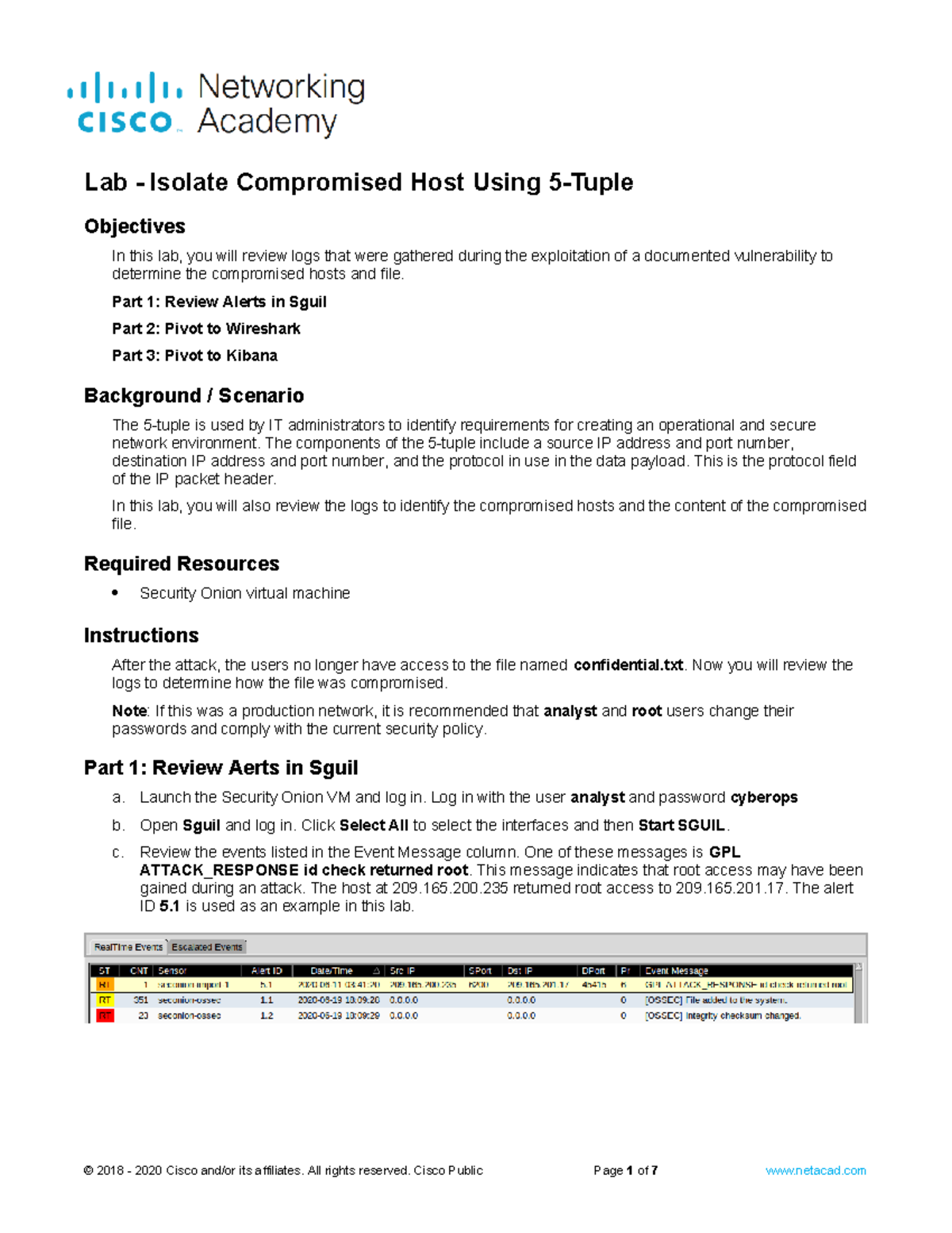 27.2.14 Lab - Isolate Compromised Host Using 5-Tuple - Objectives In ...