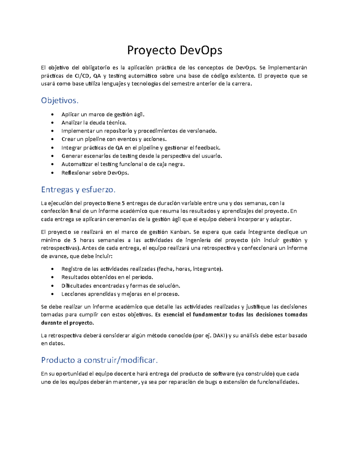 ISA2 Letra Obligatorio - Proyecto DevOps El objetivo del obligatorio es la aplicación práctica ...