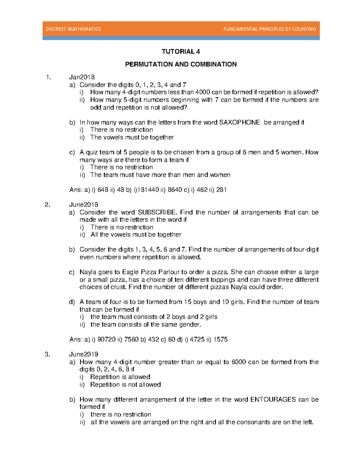 Tutorial 4 Permutation And Combination Tutorial 4 Permutation And Combination Jan A Consider 1493