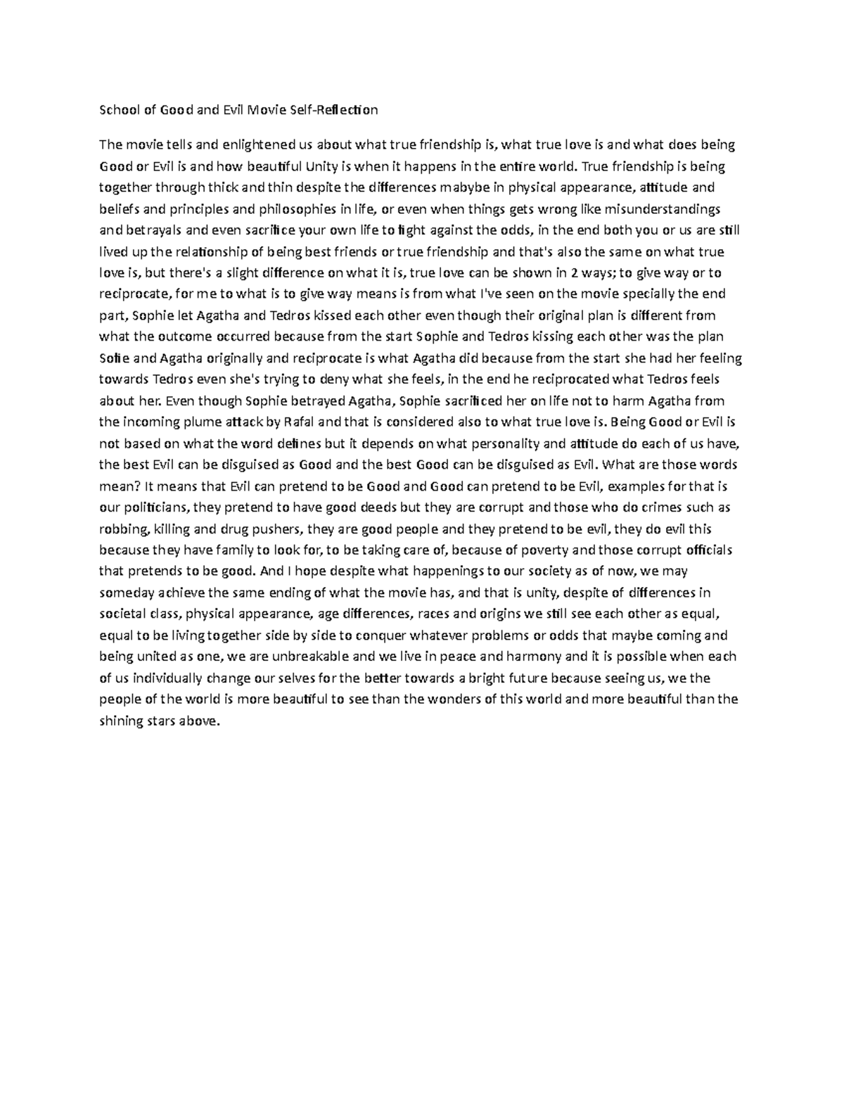 Movie-Self-Reflection - School of Good and Evil Movie Self-Reflection ...