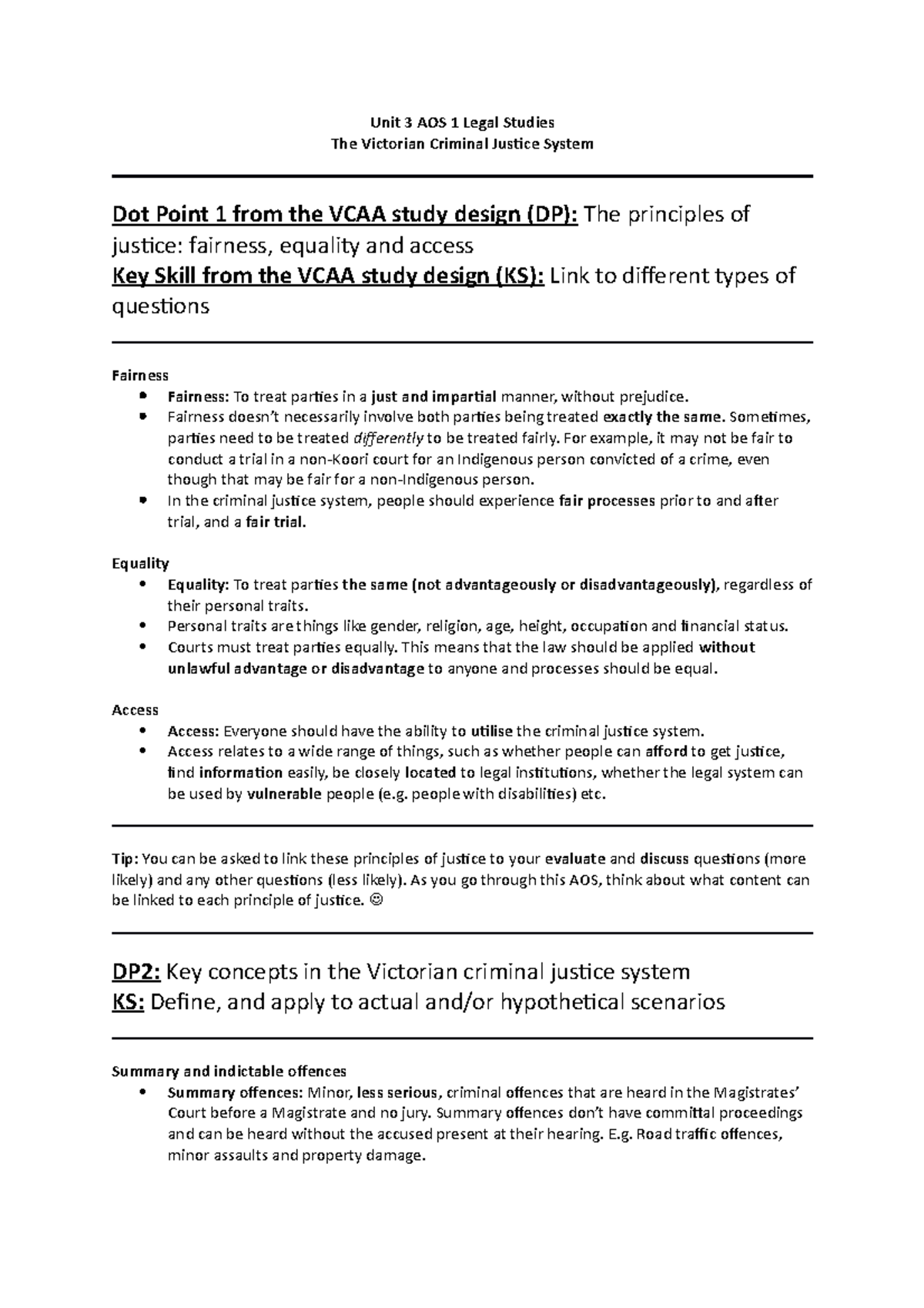 Unit 3 AOS 1 - unit 3 legal notes - Unit 3 AOS 1 Legal Studies The ...