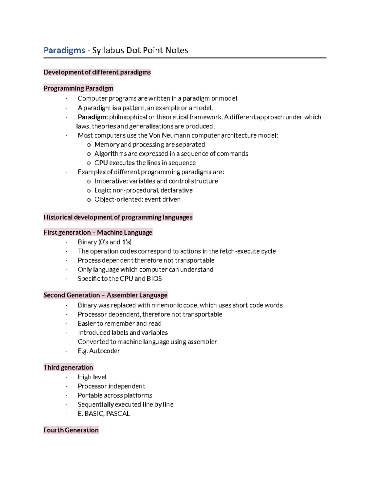 Paradigms Topic Notes - Paradigms - Syllabus Dot Point Notes ...