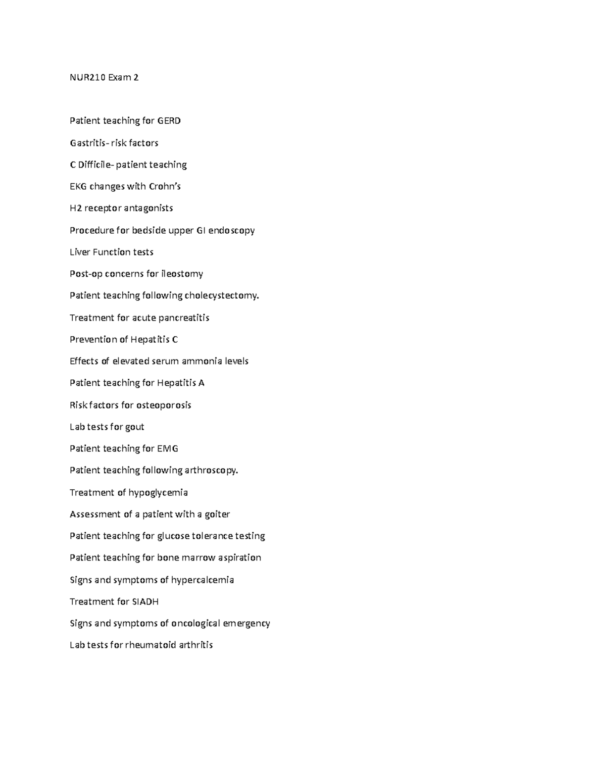 NUR210 Exam 2 - cap study guide - NUR210 Exam 2 Patient teaching for ...