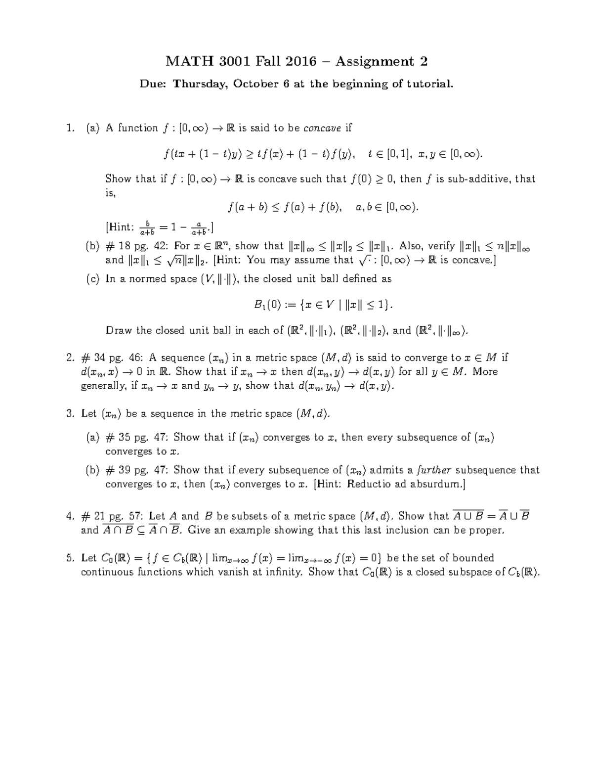 Mandatory Assignment 02 - MATH 3001 Fall 2016 – Assignment 2 Due ...