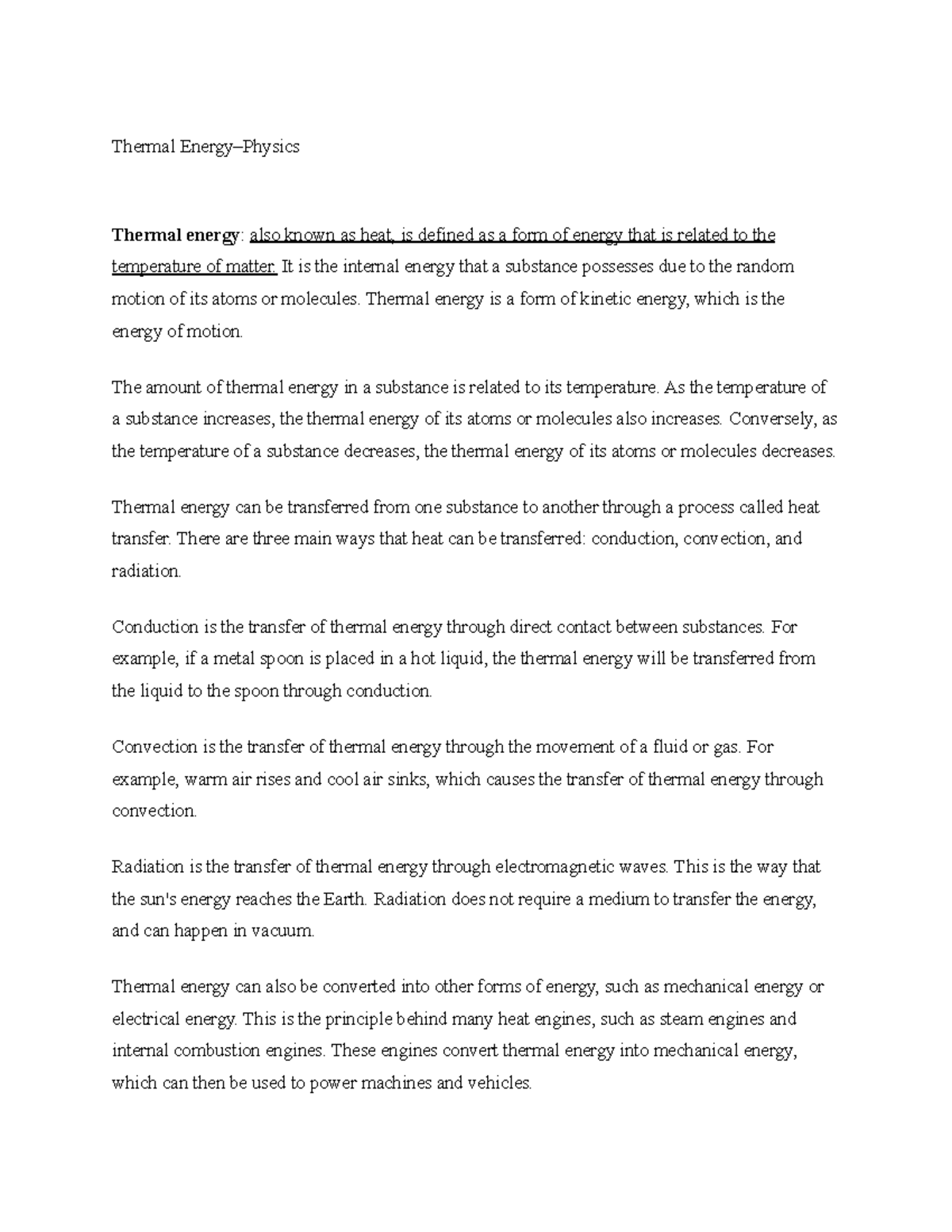 Thermal Energy - Thermal Energy–Physics Thermal energy: also known as ...
