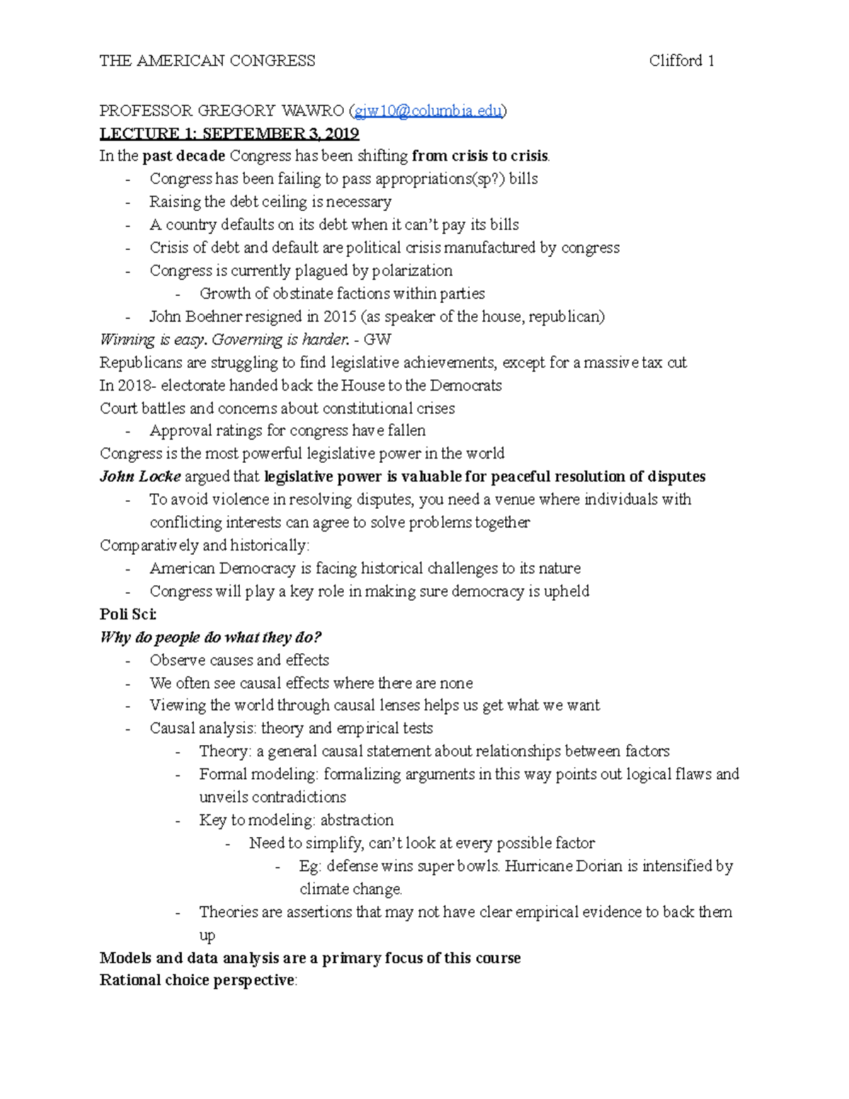 [THE American Congress] Midterm Notes - PROFESSOR GREGORY WAWRO ( gjw10 ...