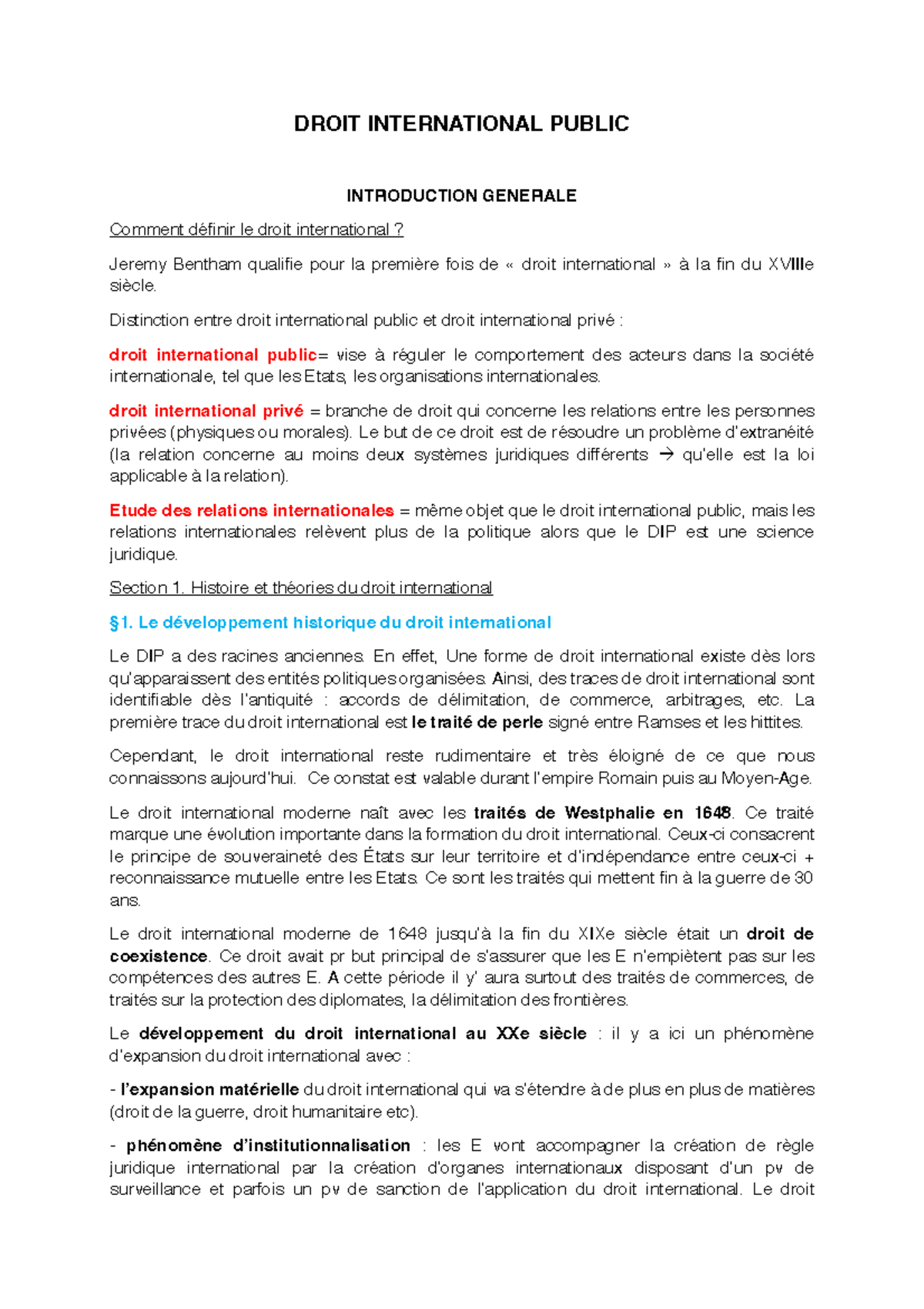Fiche Lecon - Résumé Droit international public - DROIT INTERNATIONAL PUBLIC INTRODUCTION ...
