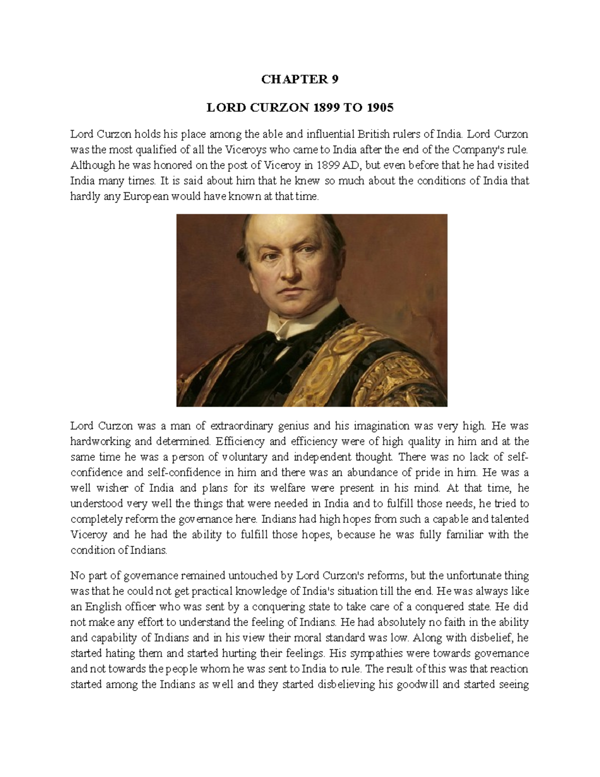 Chapter 9 LORD Curzon 1899 TO 1905 - CHAPTER 9 LORD CURZON 1899 TO 1905 ...