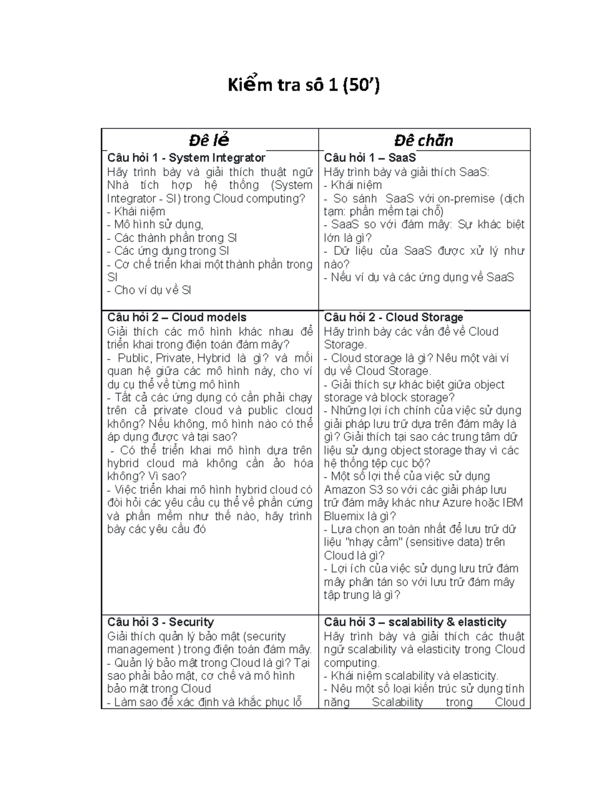 Đề kiểm tra số 1 - gfhfgh - Ki ểm tra sốố 1 (50’) Đềề lẻ Đềề chẵẵn Câu ...