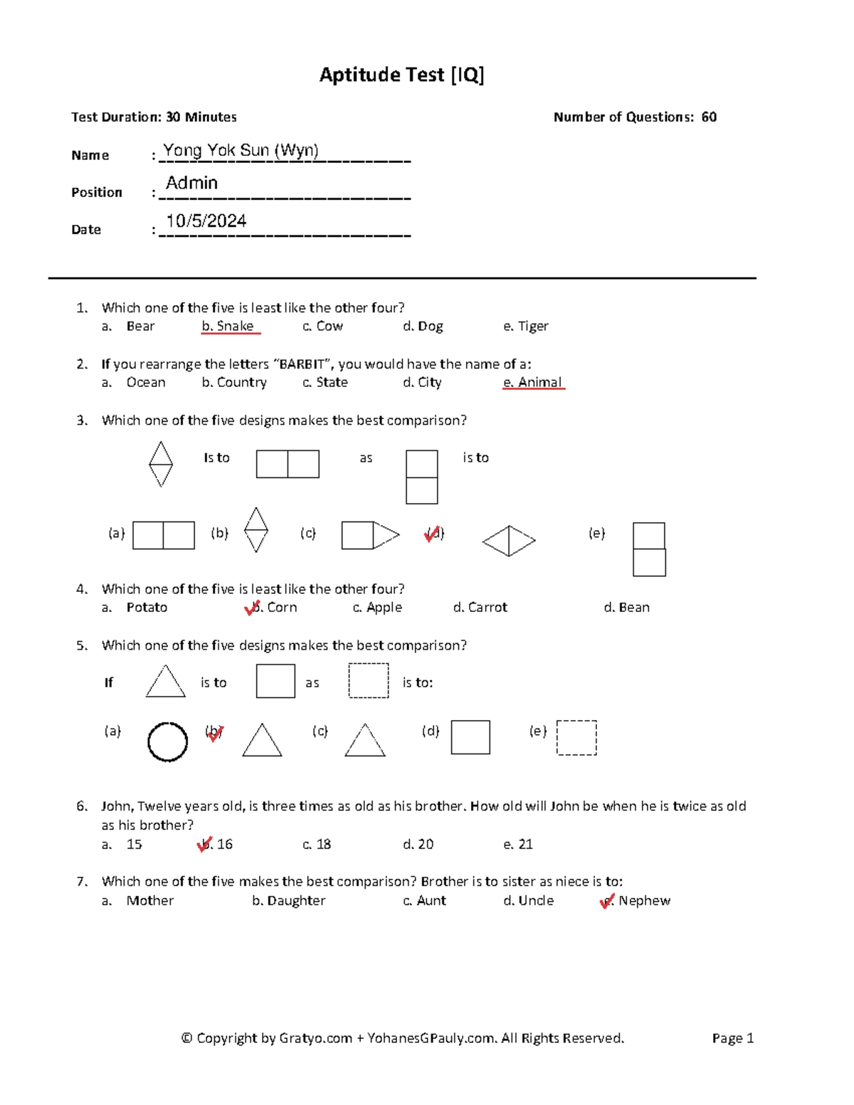 01 Assessment Form Aptitude Test [IQ] 1 - - Studocu