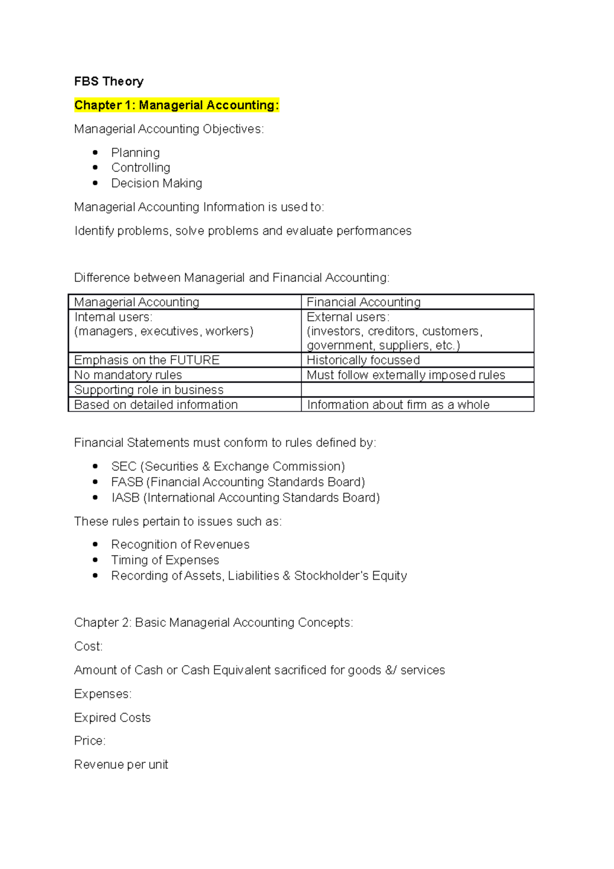 FBS Theory - Basic summaries - FBS Theory Chapter 1: Managerial ...