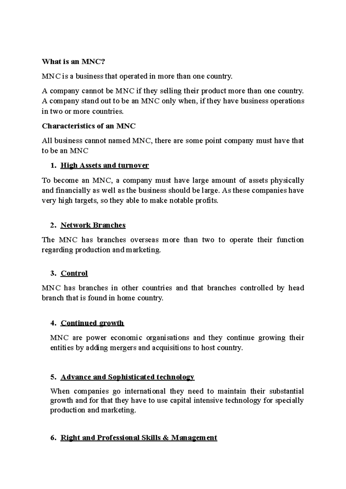 Mnc - Assignment - What is an MNC? MNC is a business that operated in ...