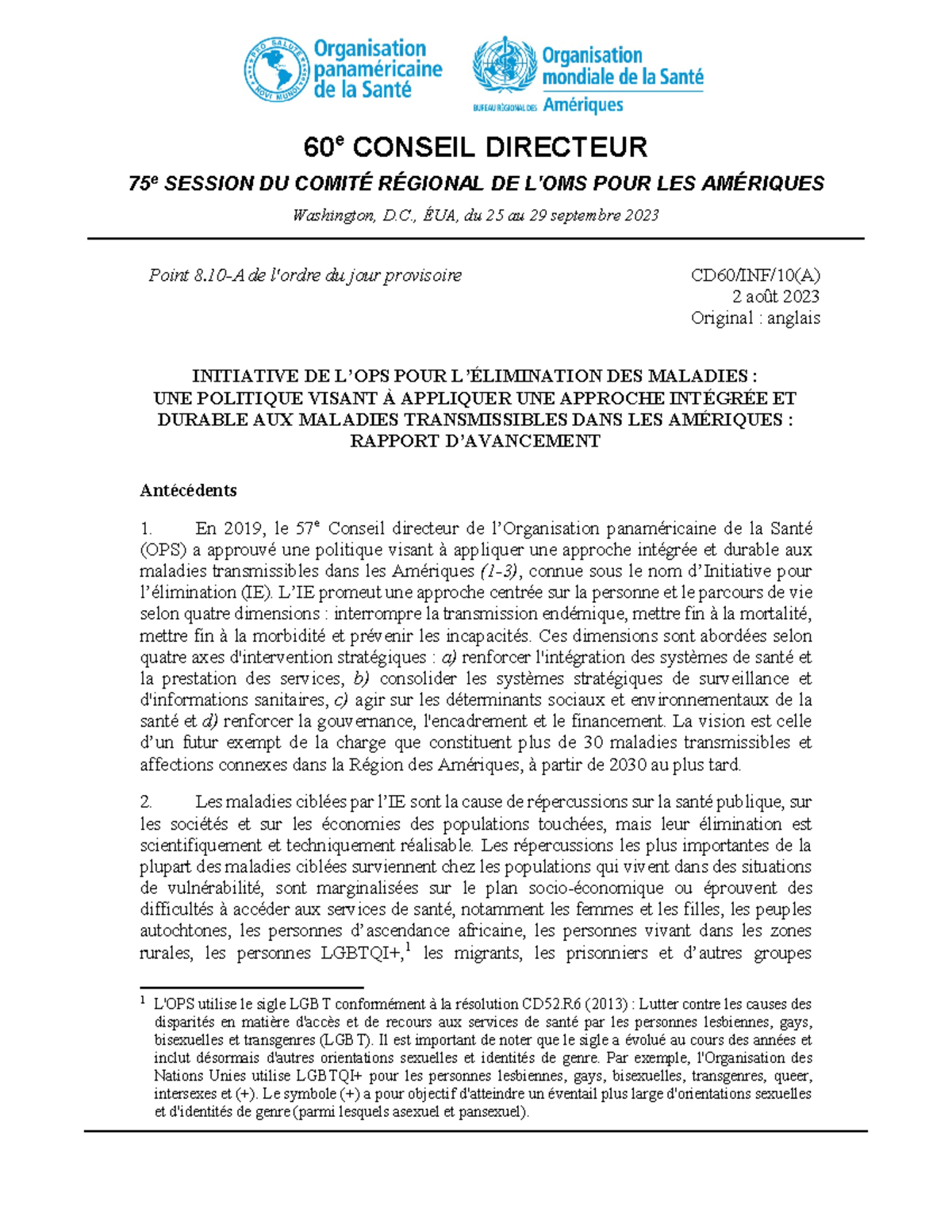 Cd60 inf 10 f initiative elimination maladies transmissibles - 60 e CONSEIL DIRECTEUR 75 e ...